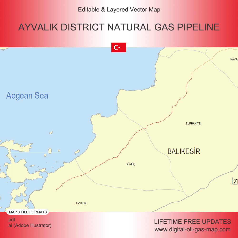 Map of Ayvalık District Natural Gas Pipeline: Pipeline Route, Pigging ...