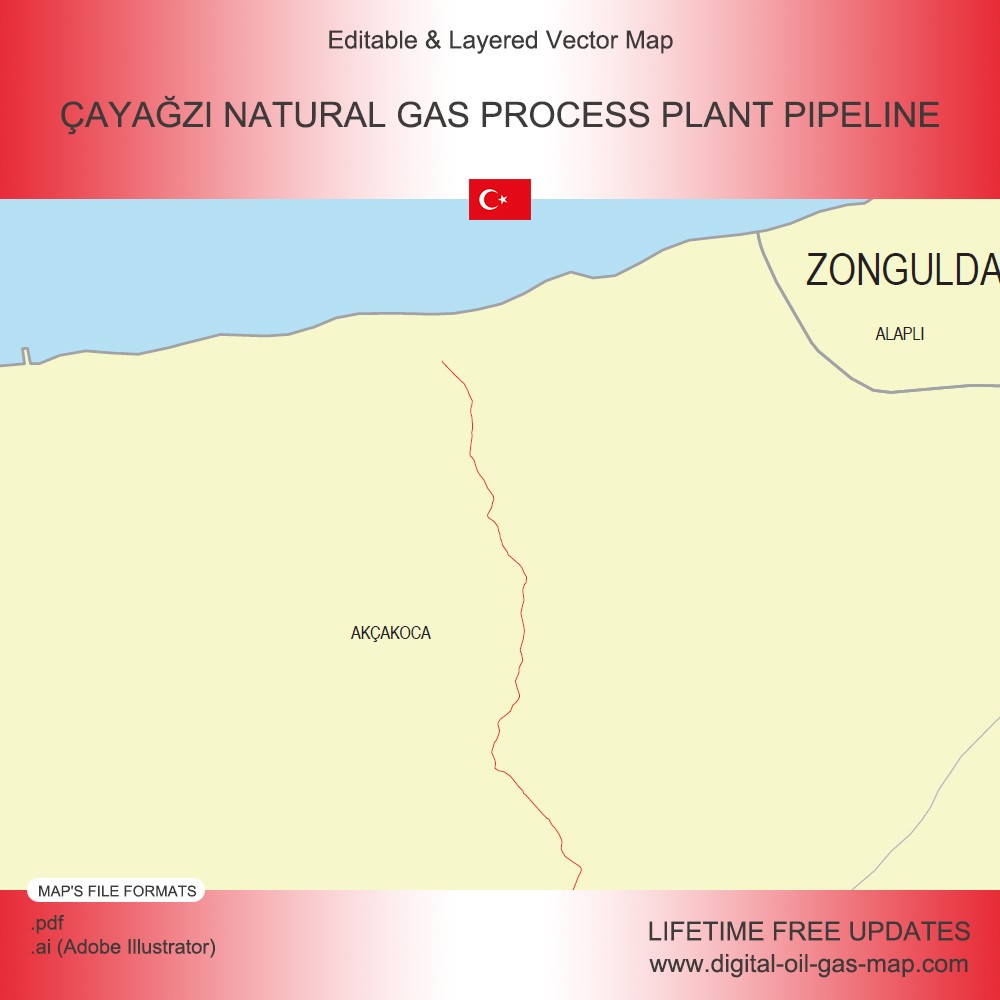 Map of Çayağzı Natural Gas Process Plant Pipeline: Pipeline Route, Gas ...
