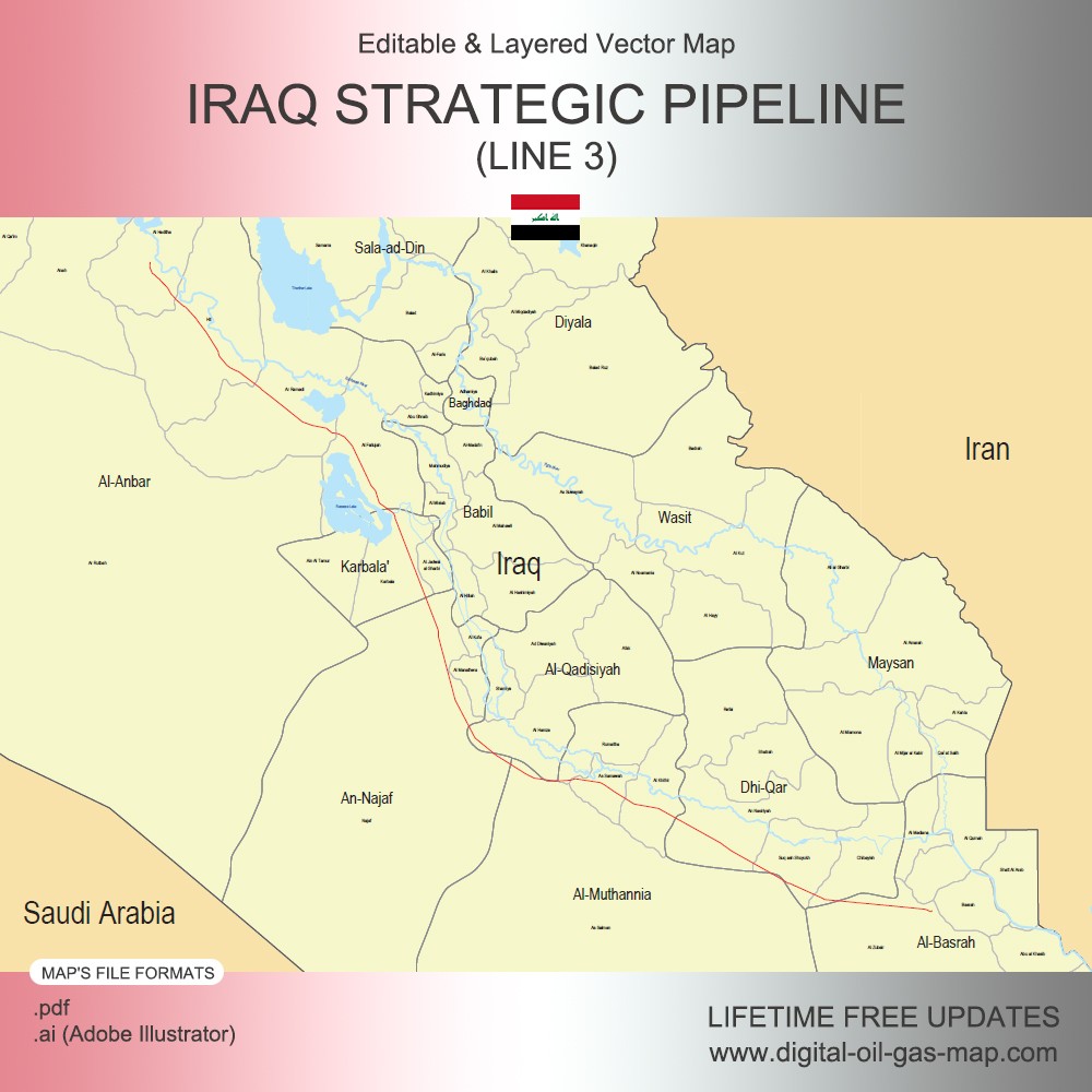 Map of Iraq Strategic Pipeline (Line 3): Pipeline Route, Pump Stations